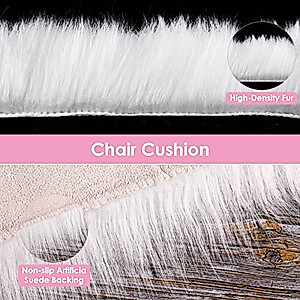 WLLHYF 20inch Faux Sheepskin Fur Fuzzy Rug, Luxury Fuzzy Sheepskin Area Rugs Ultra Soft Rectangle White Furry Rugs for Bedroom Living Room Sofa Shaggy Silky Plush Carpet Bedside Rug Floor Mat