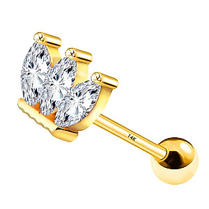 Jewseen 14K Gold Cartilage Earring Cubic Zirconia Tragus Earring 16g Crown Design Helix Stud Rings Solid Gold Conch Ear Piercing Jewelry