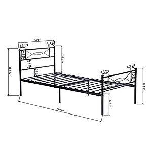 Platform Steel Bed Frame Twin Size Bed Mattress Foundation Support with Headboard and Footboard No Box Spring Need Metal Platform