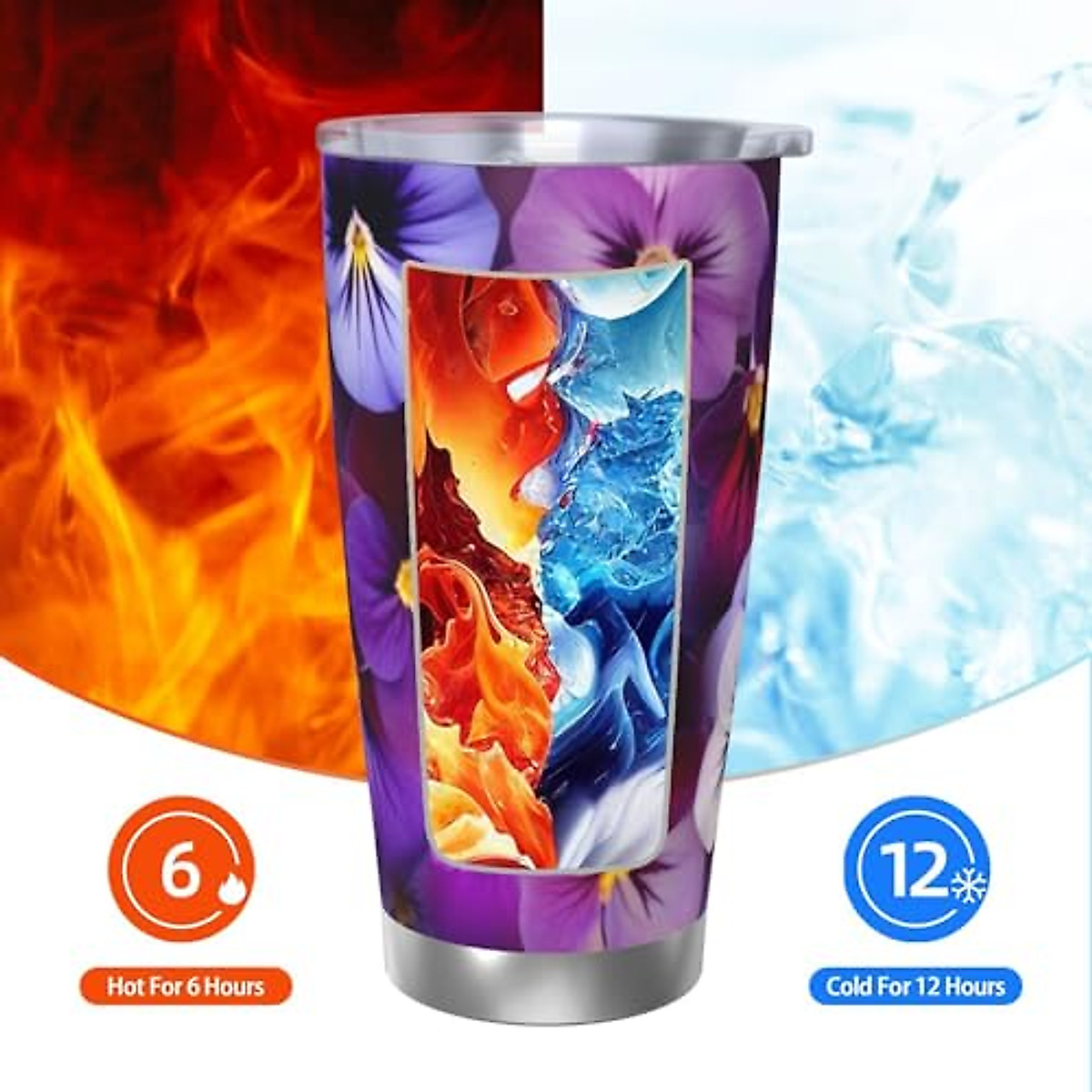 EKPRAVDKTF Purple Flower 20oz Insulated Stainless Steel Tumbler With Lids And Straws, Double Wall Vacuum Travel Coffee Mug, Thermal Cup For Cold & Hot Drinks, Reusable Metal Straw & Brush