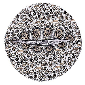Shubhlaxmifashion Mandala Floor Pillow Cushion Seating Throw Cover Hippie Decorative Bohemian Ottoman Poufs, Pom Pom Pillow Cases,Boho Indian (32 Inches, Gold Black)