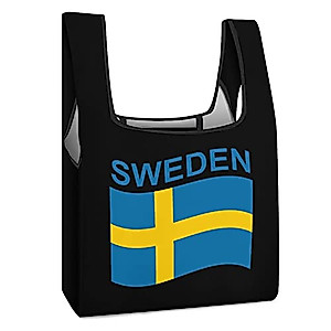 Flag of Sweden Printed Reusable Grocery Bag with Handle Foldable Shopping Tote Bags Portable for Supermarket Camping