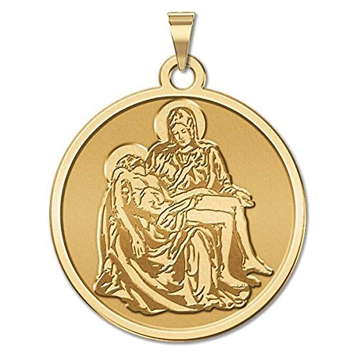 La Pieta Religious Medal - 1 Inch Size of a Quarter -Solid 14K Yellow Gold