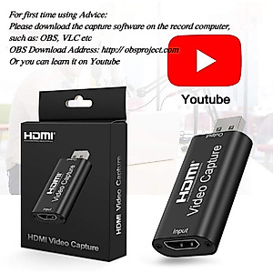 4K HDMI Video Capture Card, HDMI to USB2.0 Capture Card Full HD 1080P 30fps - Video Recording Via DSLR & Camcorder to Live Streaming Video Conference, Compatiable with Nintendo Switch, PS4, Xbox etc