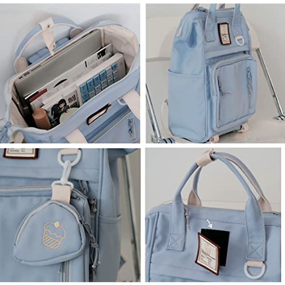 Kawaii Backpack Purse Back to School Aesthetic Bag Large Capacity (Blue)