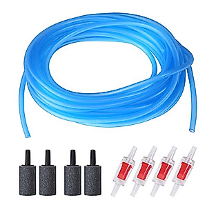 ALEGI 12 Feet Aquarium Airline Tubing Standard with 4 Air Stones and 4 Check Valves for Fish Tank Air Pump, Blue