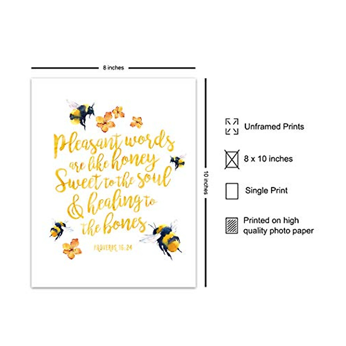 Honey Bee Decor - Bee Wall Decor - Bee Wall Art - Inspirational Religious Wall Decor - Proverbs Bible Study - Christian Gifts for Women - Bible Verses Wall Decor - Spiritual Holy Scriptures Wall Art