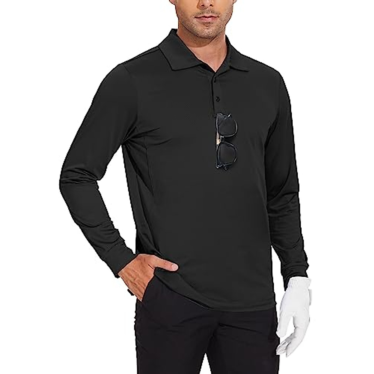 JIM LEAGUE Men's Long Sleeve Golf Polo Shirts Athletic Casual Travel Performance Collar Shirts Lightweight Quick Dry UPF50