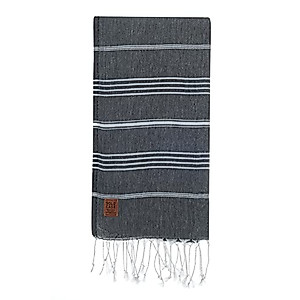 Gold CASE Turkish Beach Towel Bath Towels LYCIA Series - Set of 6 - XXL Oversized 70x38 inches -100% Cotton - Quick Dry Lightweight Sand Free Turkish Towel (Black)