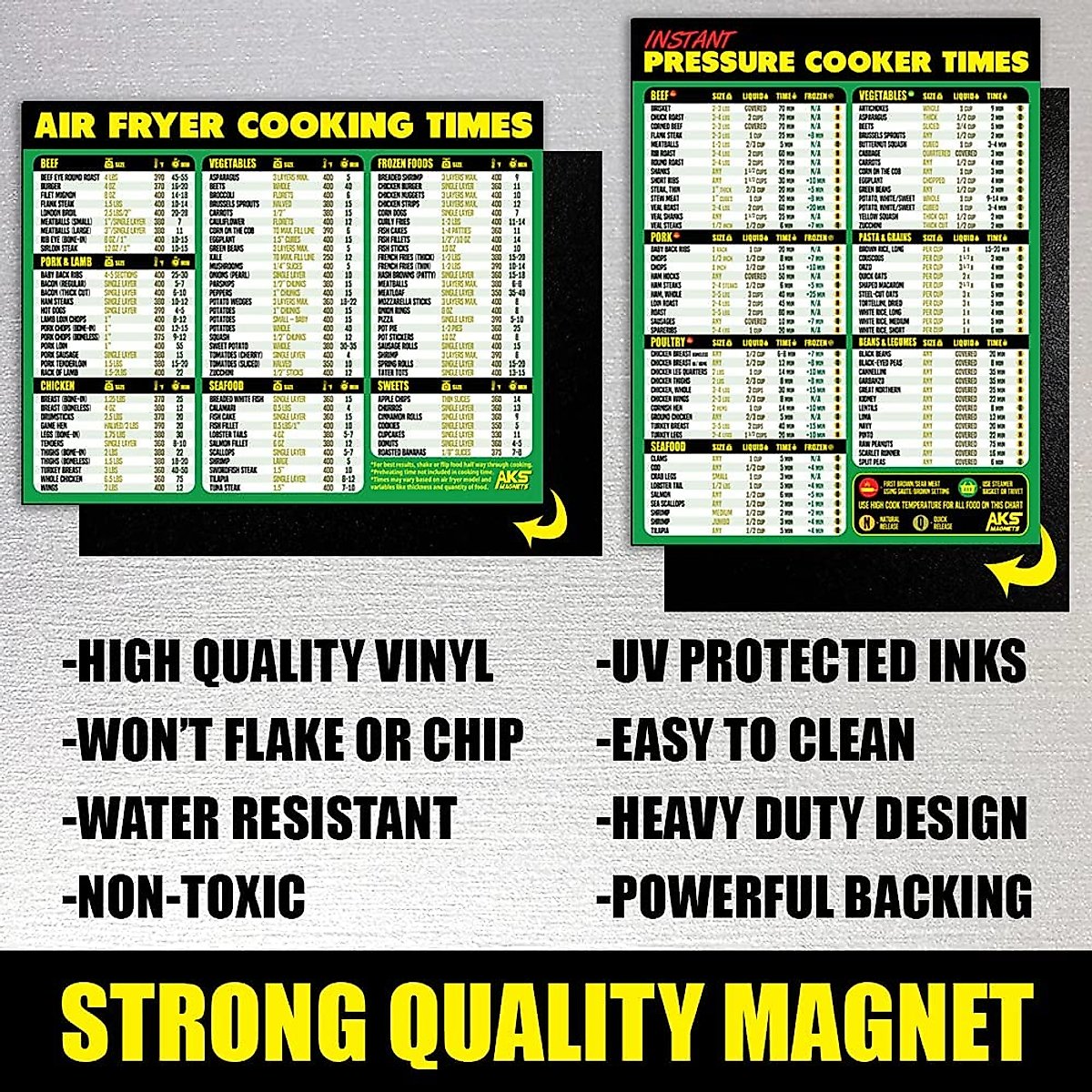 Air Fryer Cooking Times and Instant Pot Magnetic Cheat Sheet Combination Bundle - Extra Large Easy to Read 11” x 8.5” Reference Guides for Air Frying and Instant Pot Pressure Cooking