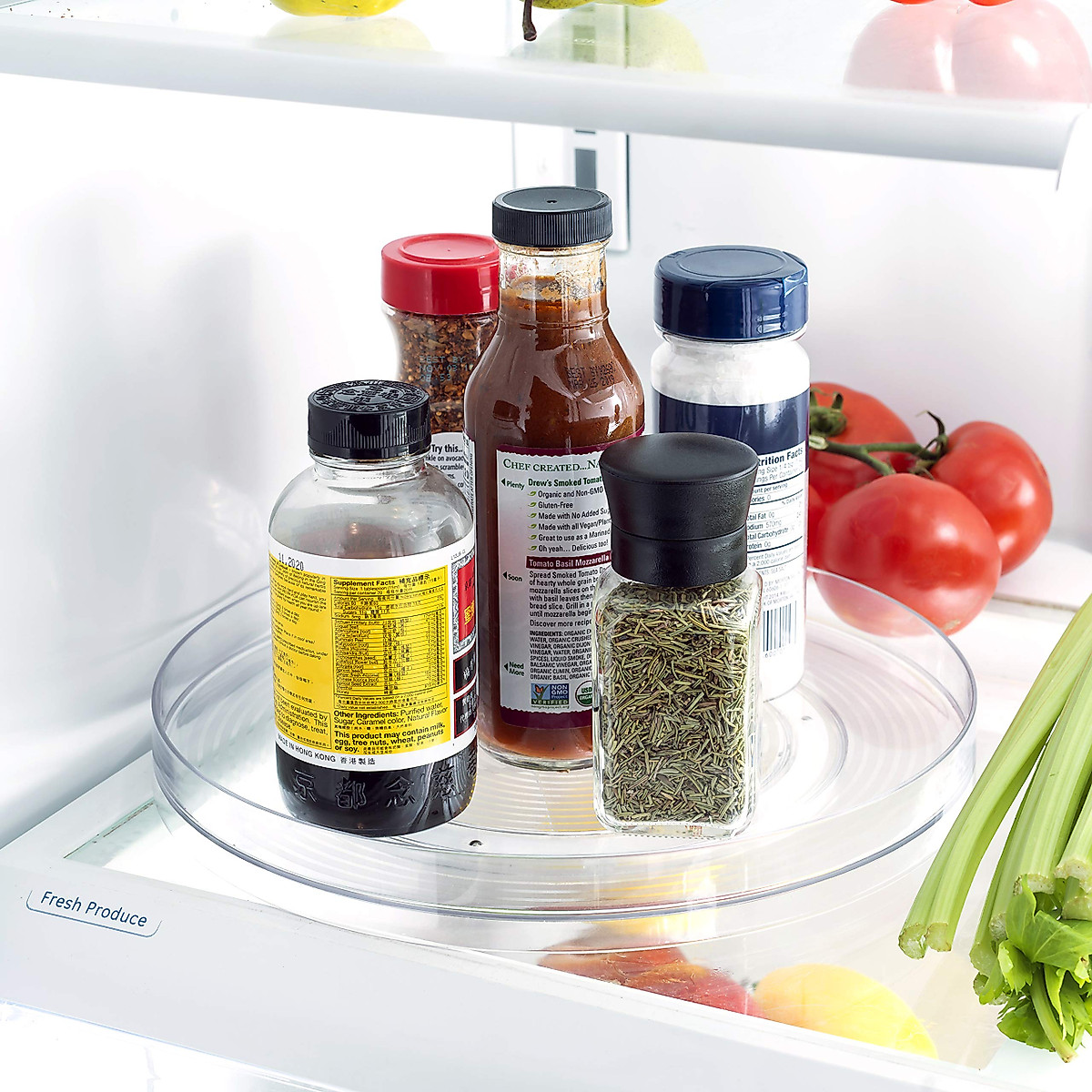 Home Basics Ta Spin Non-Skid Plastic 360 Degree Turntable – Rotating Stand for Dining Table, Kitchen Counters, Cabinets, Pantry and Fridge-Spices, Seas, Clear