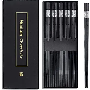 HuaLan Fiberglass Chopsticks Set, Dishwasher Safe Chopsticks, Non-slip Design Chop Sticks, Reusable Japanese Style Chopstick, 9 1/2 Inches 5 Pairs, Silver, Gift Set