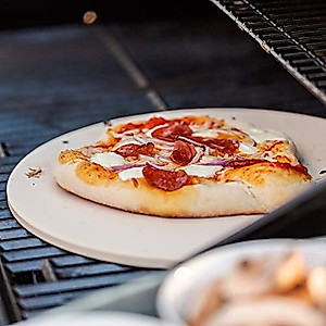 Navaris 14 Inch Round Cordierite Pizza Stone - XXL Baking Stone for BBQ Grill Oven for Homemade Crispy Crust Pizza, Bread, Cheese - Incl. Recipe Book