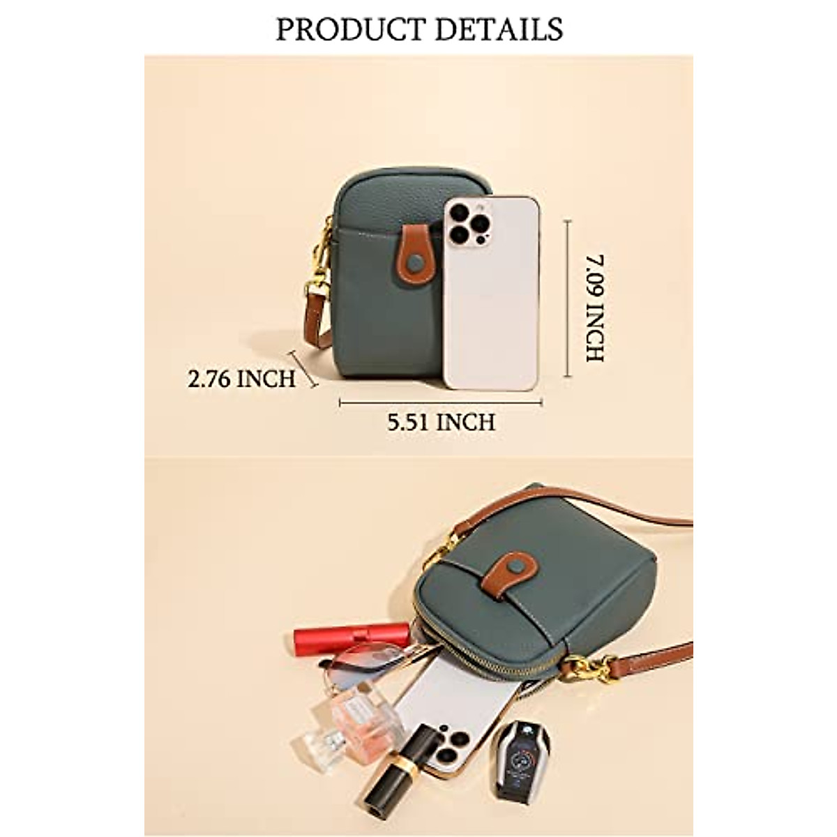 EXSIAR Leather Small Crossbody Cell Phone Purse for Women Designer Retro Zipper Purses Mini Wallet Bag with Credit Card Slots