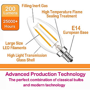 Lamsky E14 European Base LED Filament Edison Bulb, 2W Warm White 2700K, No-Dimmable (4-Pack)
