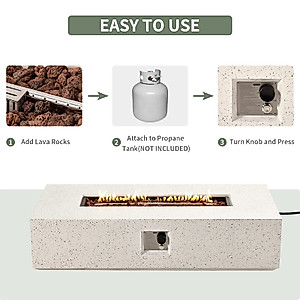 COSIEST 56-inch x 28-inch Outdoor Propane Fire Pit Coffee Table w Concrete Rectangle Base, 50,000 BTU, Free Lava Rocks and RainCover, Fits 20lb Tank Outside