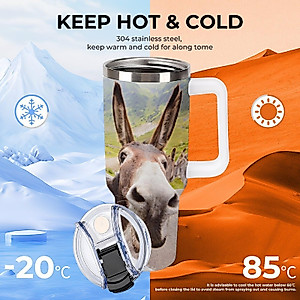 Niapessel Leak Proof Tumbler, Insulated Water Bottles with Straw, Funny Donkey Insulated Cup with Handle 40 Oz Stainless Steel Flask for School, Travel, Car, Sports, Work