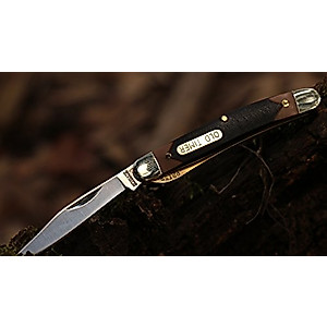 Old Timer 18OT Mighty Mite 4.7in Stainless Steel Traditional Folding Pocket Knife with 2in Clip Point Blade, Nickel Silver Bolsters, and Sawcut Handle for Whittling, Hunting, Camping, EDC, and Outdoor