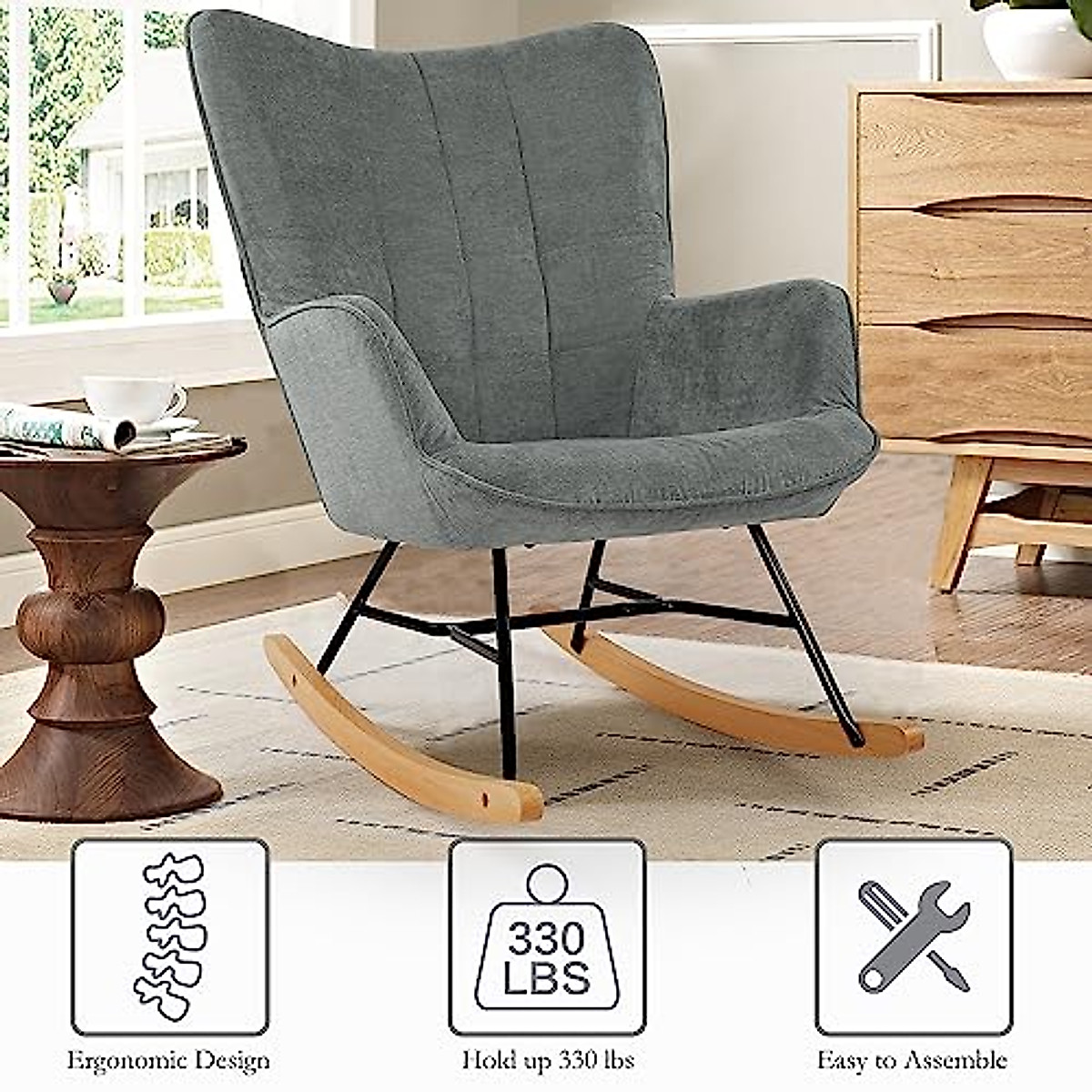DAGONHIL Nursery Rocking Chair Armchair for Mom and Baby Modern Glider Chair with Soft Seat and High Backrest for Nursery Living Room Bedroom Balcony Offices Grey