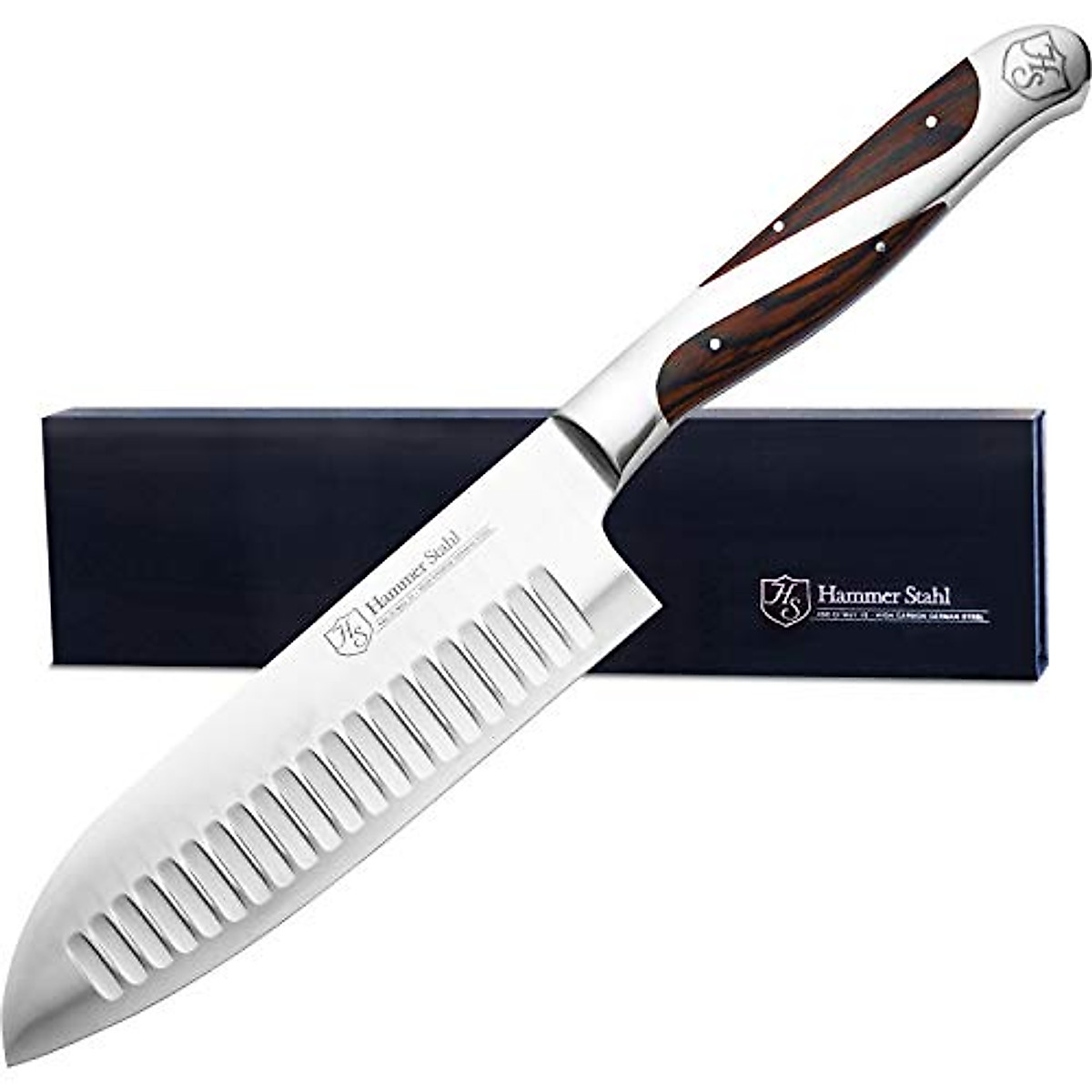 5.5 Inch Japanese Style Santoku Knife | Hammer Stahl | High Carbon Stainless Steel Kitchen Knife | Razor Sharp Multipurpose Chopping Knife for Meat, Vegetable & Fruit with Ergonomic Handle & Gift Box