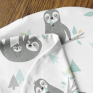 Sweet Jojo Designs Blue Jungle Sloth Baby Boy or Girl Cocoon and Beanie Hat Set Jersey Stretch Knit Sleeping Bag Infant Newborn Nursery Sleep Wrap Sack - Turquoise Grey Green Botanical Rainforest Leaf