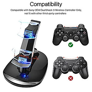 TNP PS3 Controller Charger Stand for Sony Playstation 3 Controller Dualshock 3 Charging, 2 Tier Docking Station Stand and 2 USB PS3 Cable Compatible Ports with LED Indicators, Slim Black