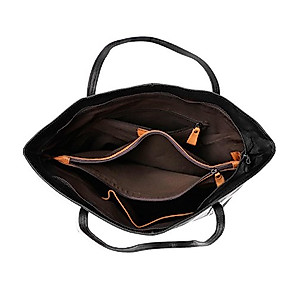 ZLYC Women Vintage Dip Dye Leather Tote Bag Handbag Large Zippered Shoulder Bag, Black