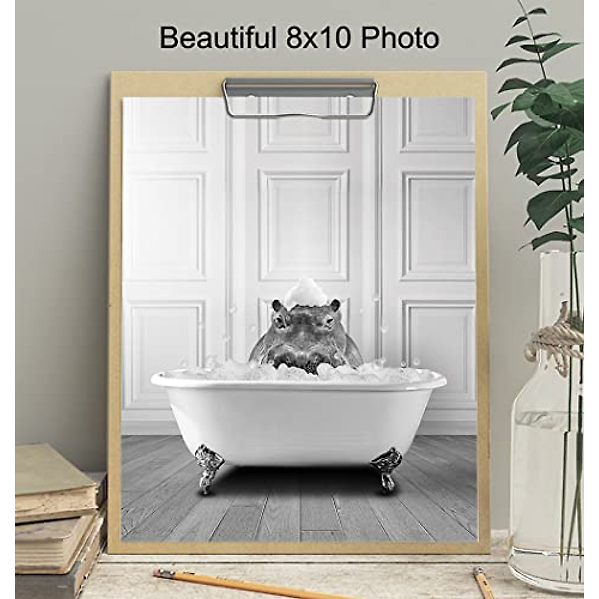 Hippo Wall Art - Funny Bathroom Decor - Jungle Theme Bathroom Accessories - Modern Bathroom Wall Art - Bathroom Decorations Pictures - Bath Wall Decor - Guest Bathroom - Restroom Sign - Powder Room