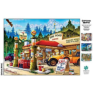 Buffalo Games - Cartoon World - Pine Road Service - 1000 Piece Jigsaw Puzzle Red, Brown, Green, Yellow, 26.75"L X 19.75"W