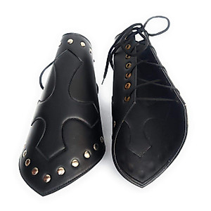 Leather Arm Guards - Medieval Cross Bracers - Black
