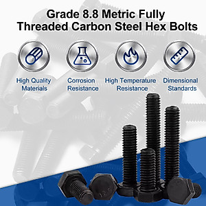 MroMax 100Pcs M6 x 8mm Hex Head Screw Bolt, Carbon Steel Grade 8.8, Black Oxide Finish, Full Thread, Hexagon Head Bolts for Furniture Repair