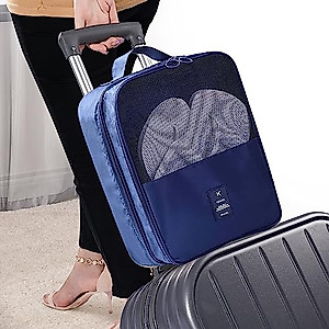 Eneteck Shoe Bags for Travel, Holds 3 Pair of Shoes Travel Bag for Packing, Travel Essentials for Flying Carry on Luggage Travel Accessories Blue
