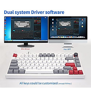 BOYI GK75 Tri-Mode 75% Keyboard with Knob Hot Swappable RGB Gaming Keyboard,2.4Ghz/Bluetooth 5.0/Wired Keyboard 80 Keys Programmable Mechanical Keyboard(Skyloong Red Switch,Cool-Red Theme)