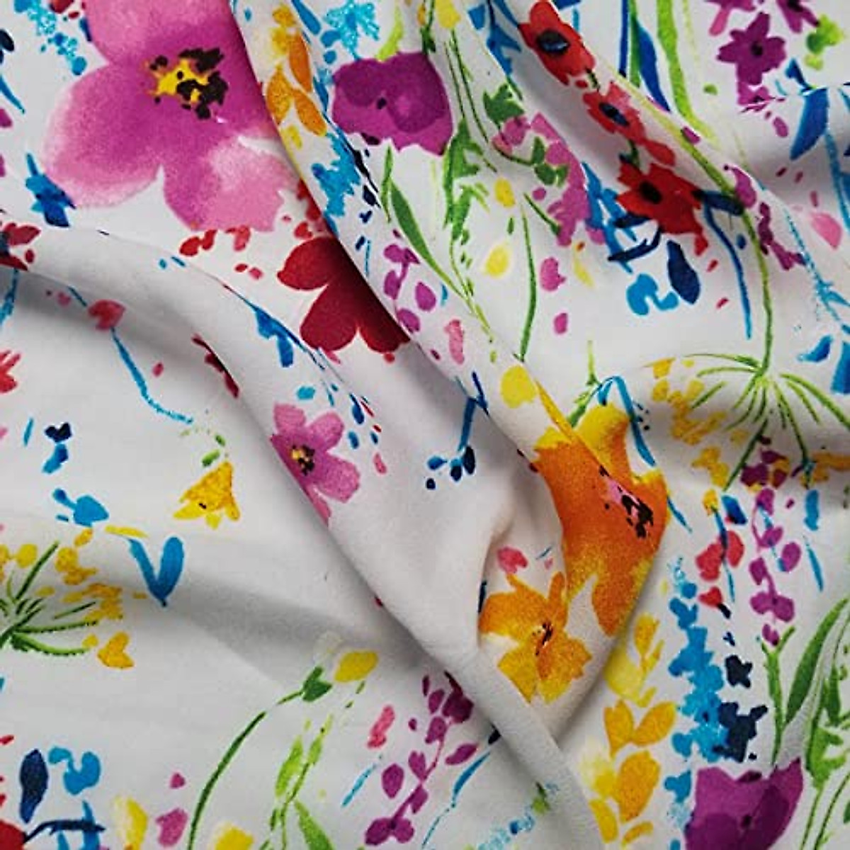 Texco Inc Wool Dobby Botanical Meadow Pattern/100% Poly No Stretch Floral Prints Woven Decoration Apparel Home/DIY Fabric, Pale Blue Pink 10 Yards