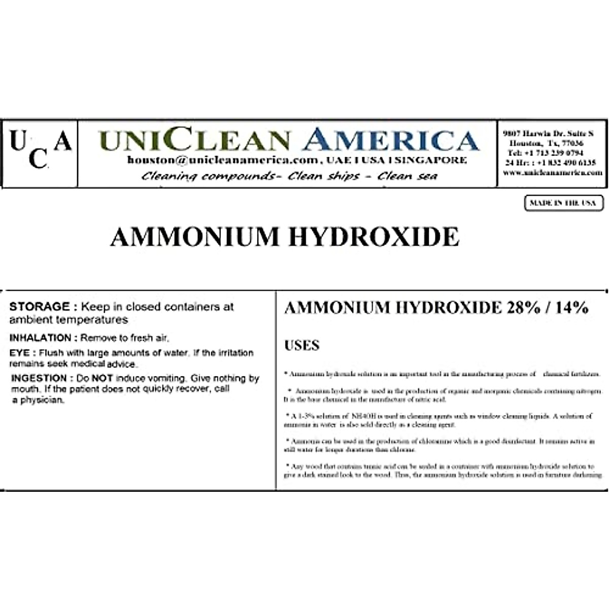 Ammonium Hydroxide 28% (128 FL OZ / 1 GLN)