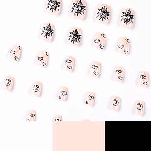 Press on Nails Short Moon Clouds with Designs Nude Glossy Fake Nails Full Cover Glue on Nails Acrylic Nails False Nails Nail Decorations for Women Girls