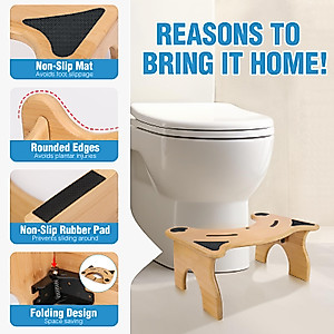 JLKCTHH Bamboo Toilet Stool for Bathroom, 7 Inches Foldable Toilet Stool Squat, Bathroom Poop Stool for Adult with Non-Slip Pads