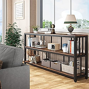 Tribesigns Long Console Table, 70.89 inches Sofa Table, 3 Tier Entryway Table, Industrial Hallway Table, Large Storage Accent Table for Living Room Garage, Rustic Behind Couch Table