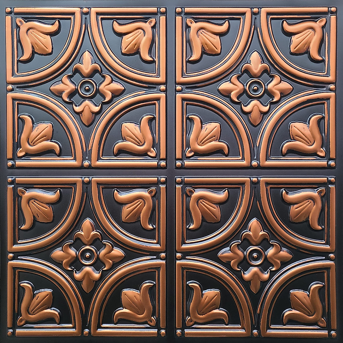 Faux Tin Glue Up Ceiling tile #148 Antique Copper pack of 10 2'X2' tiles (~ 40 sq.ft). Easy to install decorative ceiling tiles. Gorgeous antique look PVC tiles. Great as a backdrop.