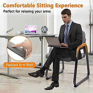 CLATINA Waiting Room Chairs with Padded Arms Leather Guest Chair no Wheels for Office Reception and Conference Desk with Sled Base Grey