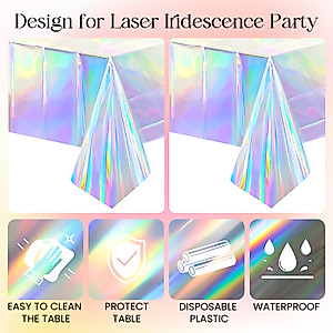 2 pcs Iridescence Holographic Foil Tablecloth 54*72 inch Laser Shiny Plastic Birthday Party Table Cloths Waterproof Table Cover for Christmas Wedding Bridal Shower Anniversary Party Supplies