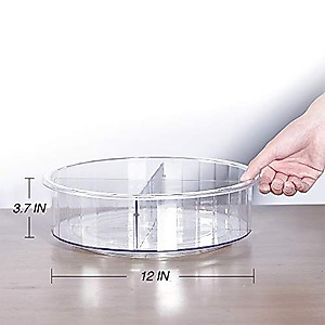 Lazy Susan Turnable Cabinet Organizer,Premium 360 Rotating Clear Lazy Susans with Dividers, Spinning Cosmetic Makeup Organizers for Countertop Table Pantry Bathroom