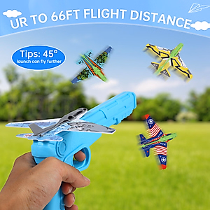 Manmel 12 Pack Airplane Launcher Toys for Kids, 2 Launchers and 10 Foam Glider, Indoor Outdoor Flying Toys for Boys Girls 4-8 Years Old, Plane Party Favors Birthday Gifts for Toddlers