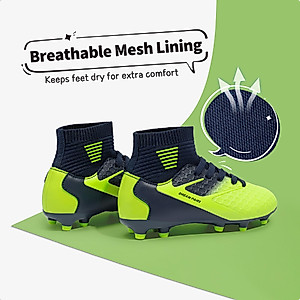 DREAM PAIRS Boys Girls Soccer Cleats Youth Firm Groud Outdoor Sport Athletic High Top Football Shoes for Little/Big Kid,Size 4 Big Kid,Dark/Blue/Neon/Green,HZ19002K