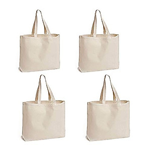 WOWSEA Natural Canvas Tote Bags, 4 pcs Reusable 24oz Shopping Bag DIY pattern for Crafting and Decorating Sturdy Washable Grocery Tote Bag (Beige)