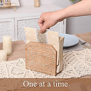 NIKKY HOME Bohemian Wood Farmhouse Countertop Napkin Holder