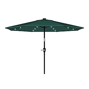 Pure Garden LED Patio Shade – 10 Ft Outdoor Umbrella with Steel Ribs, Solar Powered Lights, and Push Button Tilt - Backyard Canopy (Hunter Green)