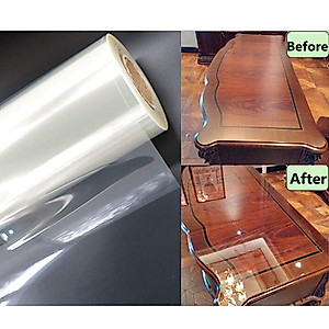 HOHOFILM 2mil Transparent Furniture Protective Film Heat Resistance Gloss Table Top Cloth Mat Self-Adhesive Stickers Clear for Wood Table Kitchen Countertop Anti-Oil 80cmx500cm