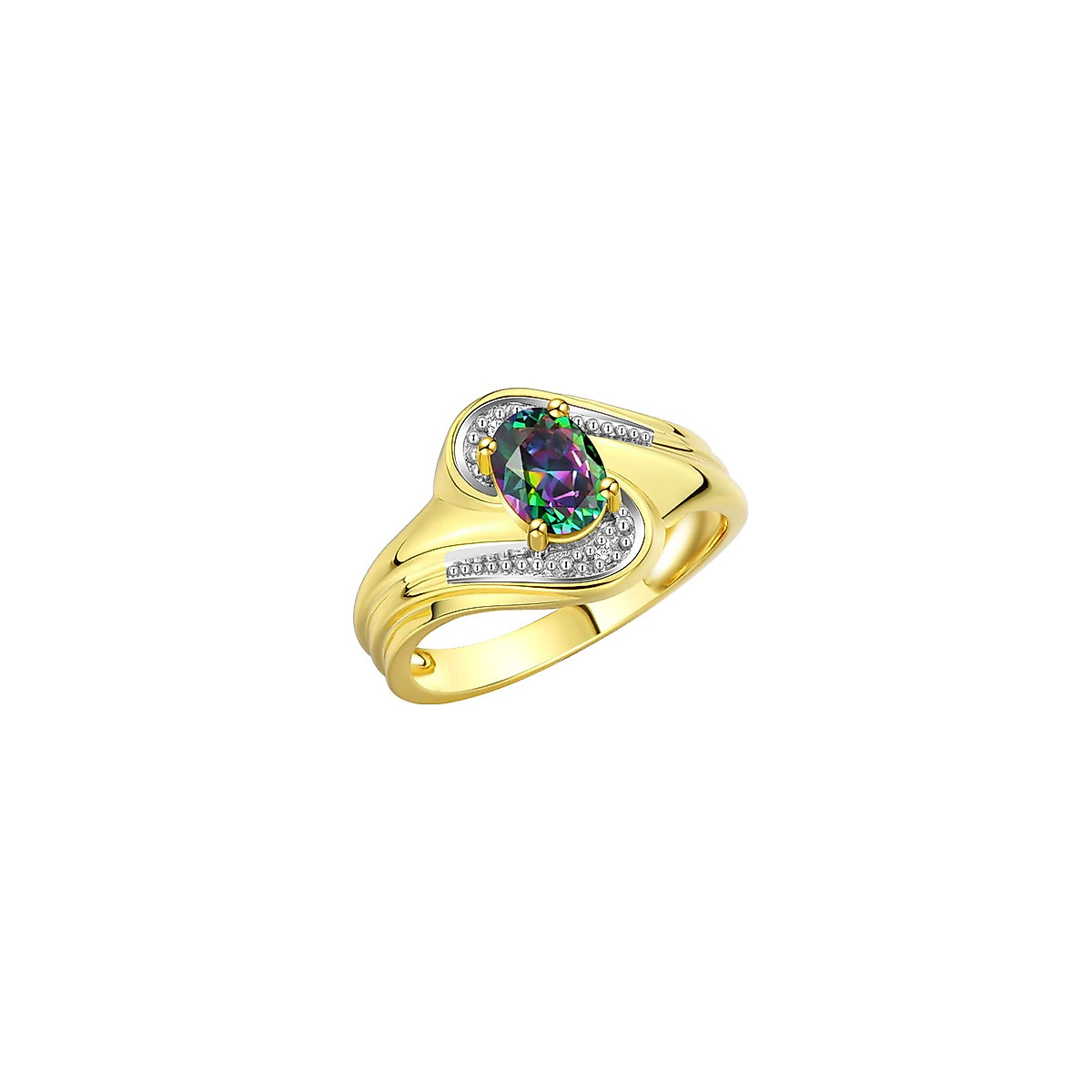 Rylos Rings for Women 14K Gold Plated Silver Swirl Ring with 7X5MM Oval Gemstone & Diamond Ring June Alexandrite Jewelry Size 8