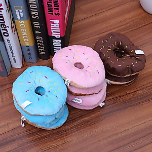 Toyvian 6pcs Dog Chew Toy Soft Plush Donut Shaped Squeaky Squeaking Sound Toy Plush Pet Puppy Toys Soft Pets Bite Chewing Puppy Dog Toy (Coffee + Strawberry + Blue Each 2pcs)